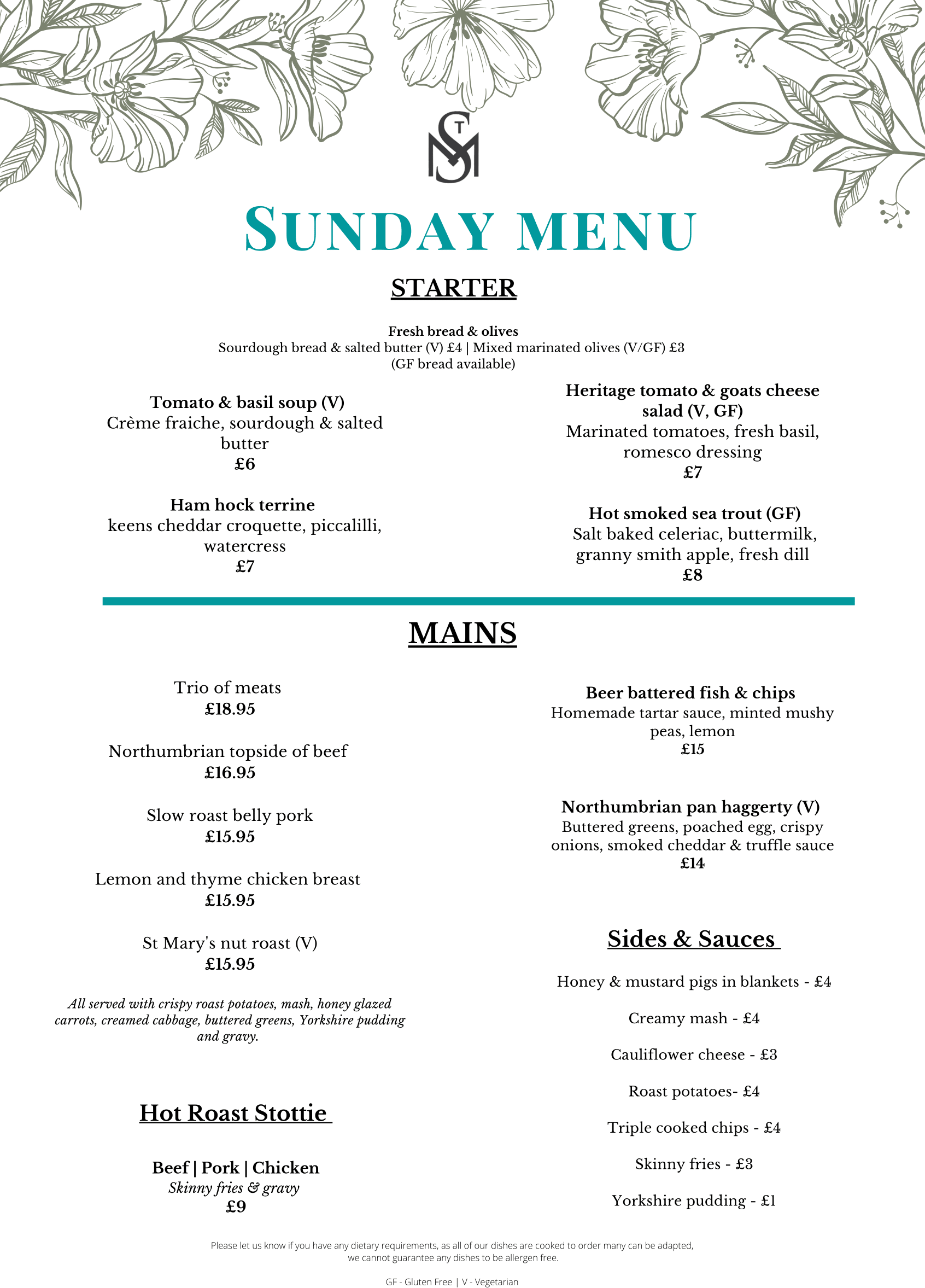 Sunday Lunch Menu St Mary s Inn Sunday Lunch Menu St Mary s Inn