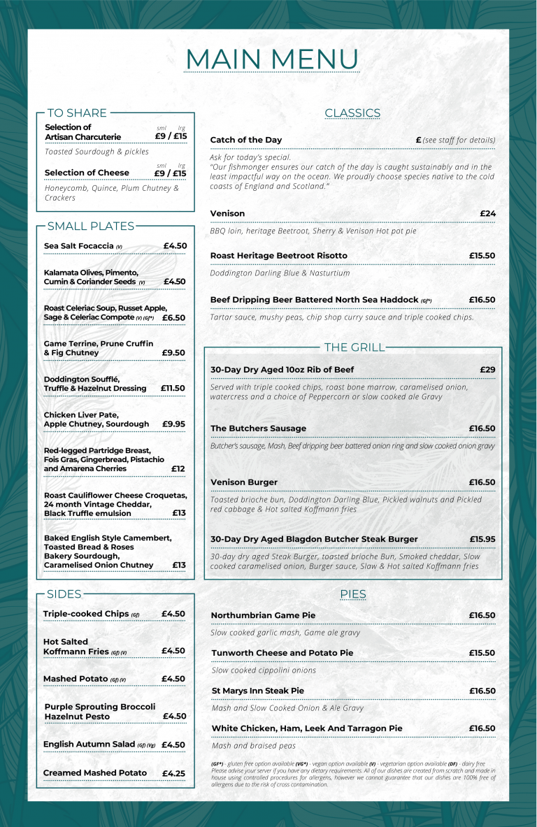 Main Menu | St Mary's Inn