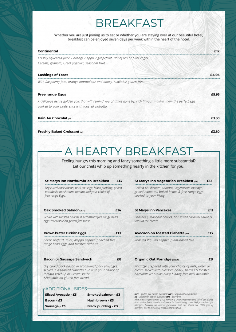 Main Menu | St Mary's Inn
