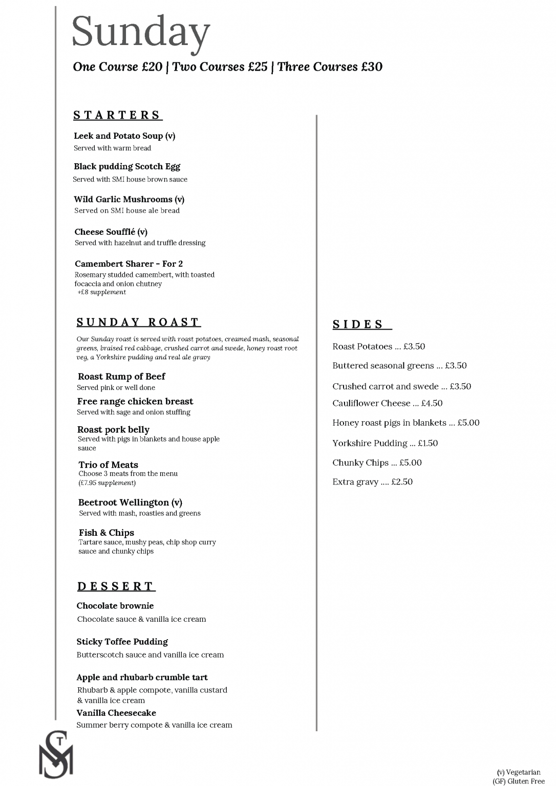 Sunday Lunch Menu | St Mary's Inn